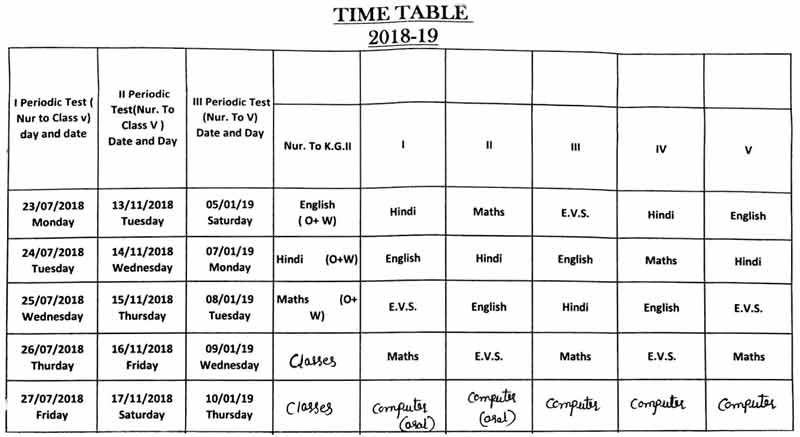 Examination Time Table | SHRI VAISHNAV KANYA VIDYALAYA